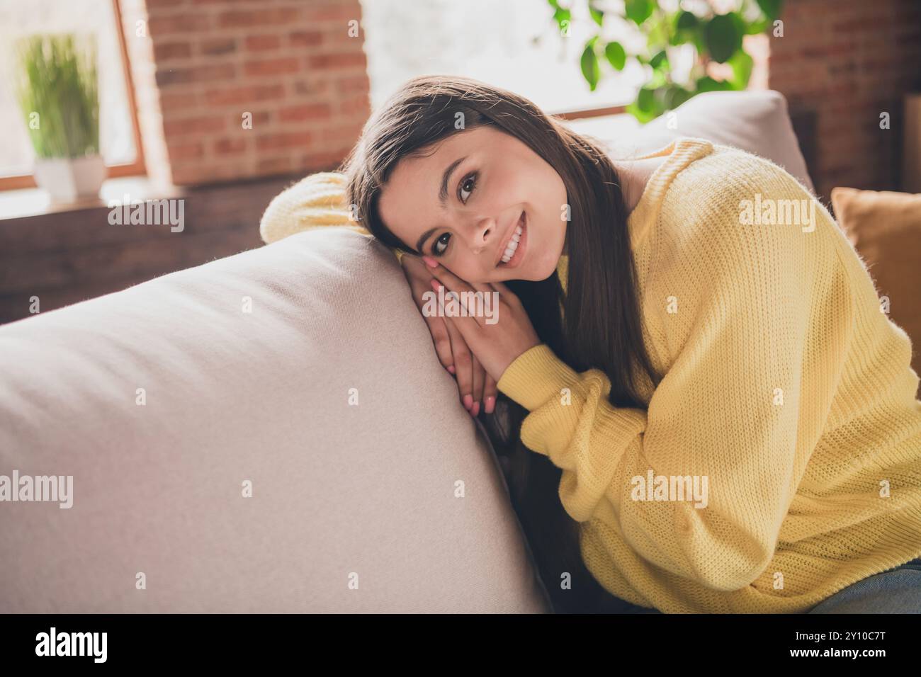 Portrait Of Nice Teen Girl Sit Couch Dreamy Have Rest Wear Yellow portrait-of-nice-teen-girl-sit-couch-dreamy-have-rest-wear-yellow