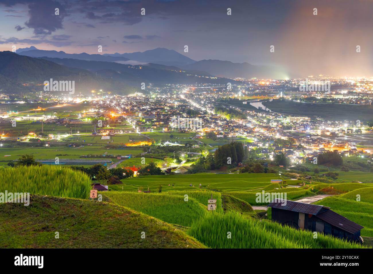 Obasute, Nagano, Japan rice terraces at dusk in summer Stock Photo - Alamy