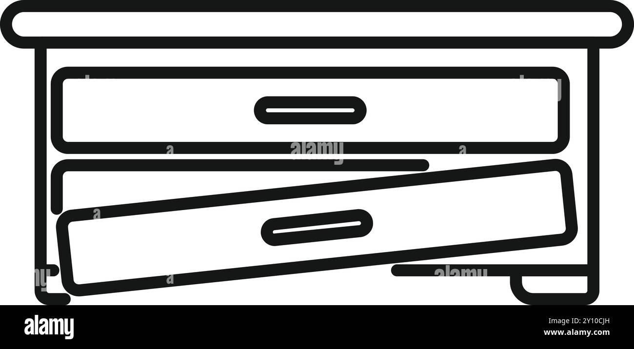 Simple line drawing of a broken office desk with a drawer falling out ...