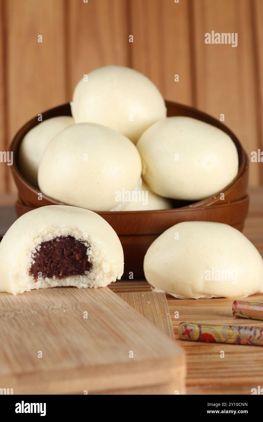Japanese sweets filled with sweet azuki beans steamed Stock Photo - Alamy