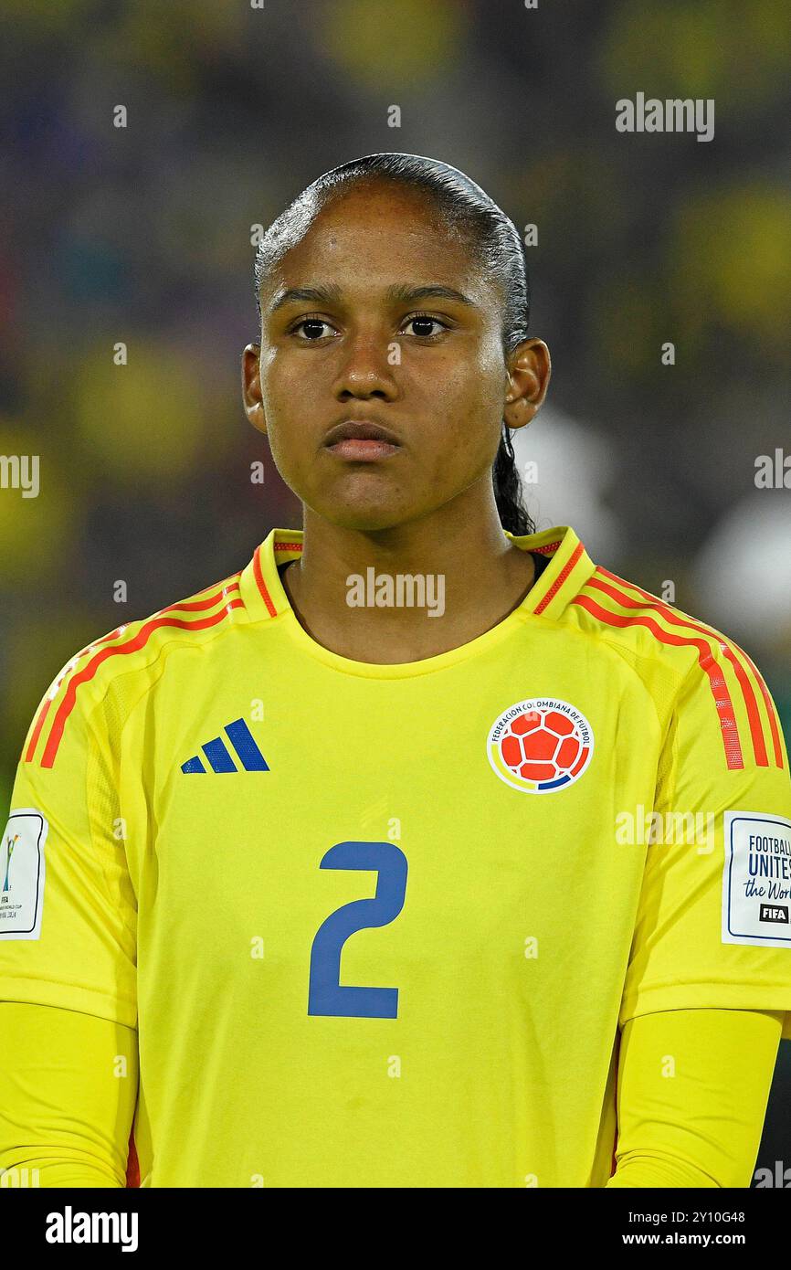 Bogota, Colombia. 03rd Sep, 2024. Mary Alvarez of Colombia, during the national anthem prior the ...