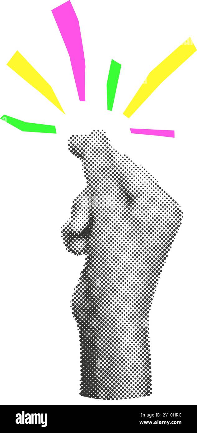 Finger snap gesture halftone collage sticker vector illustration Stock ...