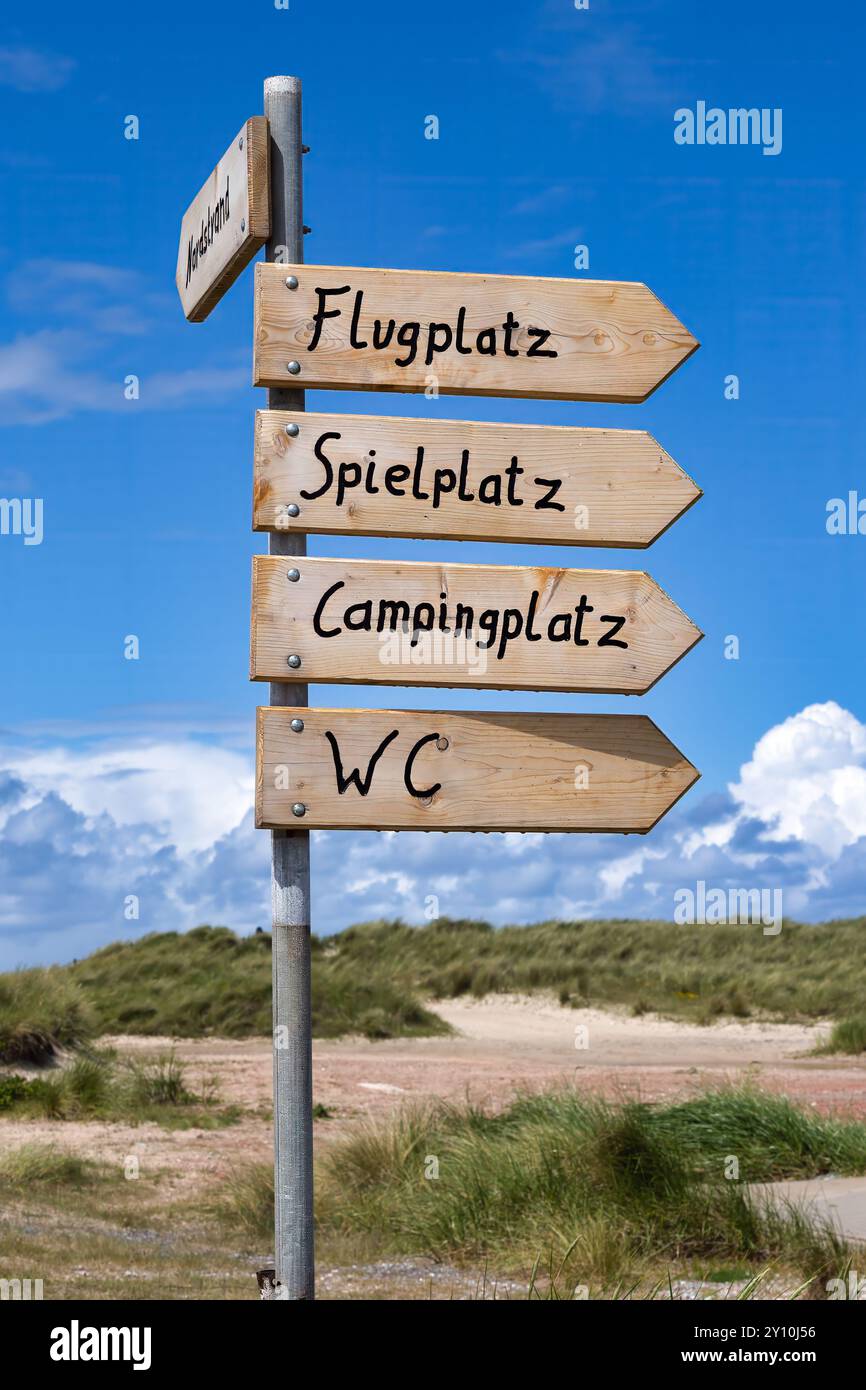 Direction signs in Dunes at small island Dune near Helgoland Stock ...