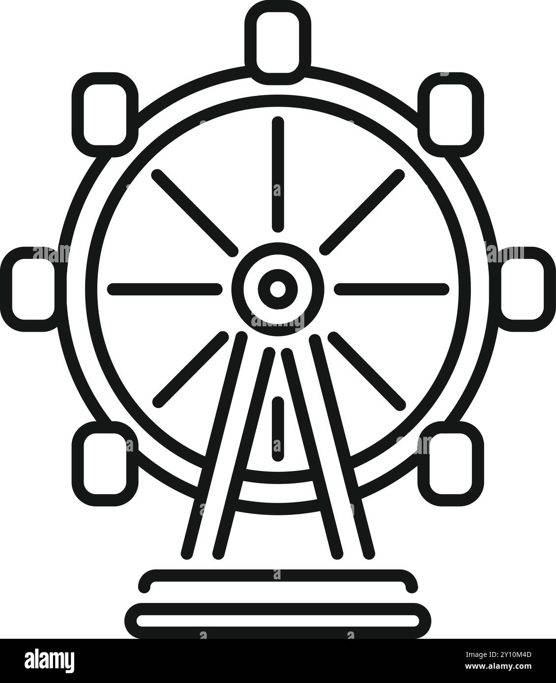 Line art vector icon of a ferris wheel rotating on white background ...