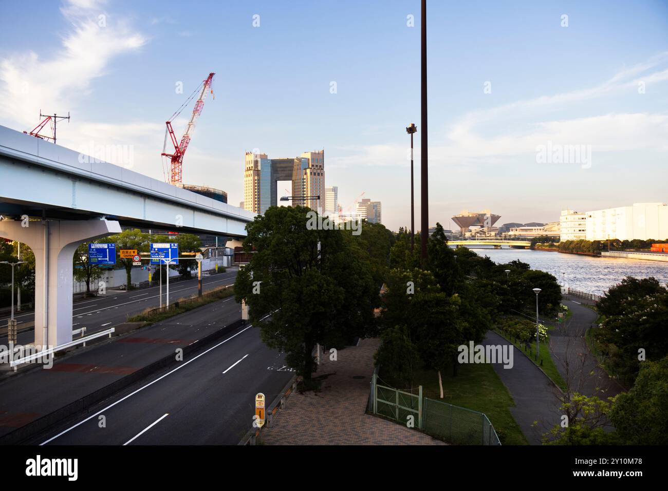 View landscape cityscape traffic road of Ariake town and Monorail ...