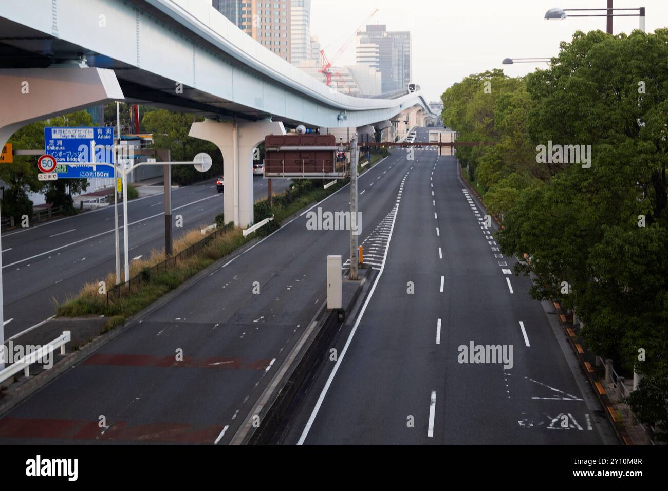 View landscape cityscape traffic road of Ariake town and Monorail ...