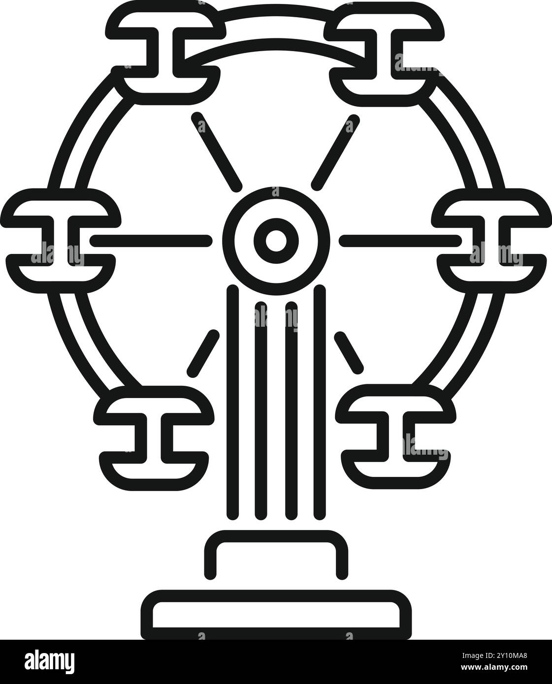 Simple line drawing of a ferris wheel rotating with empty cabins in an ...