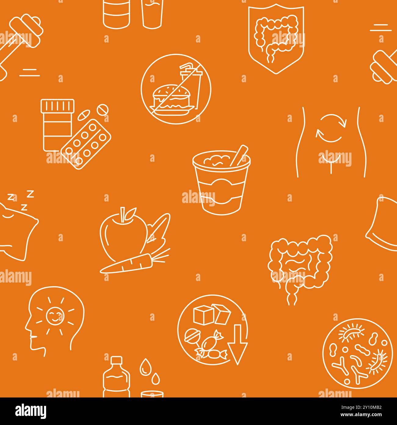 Seamless pattern with healthy digestion symbols in line style. Vector ...