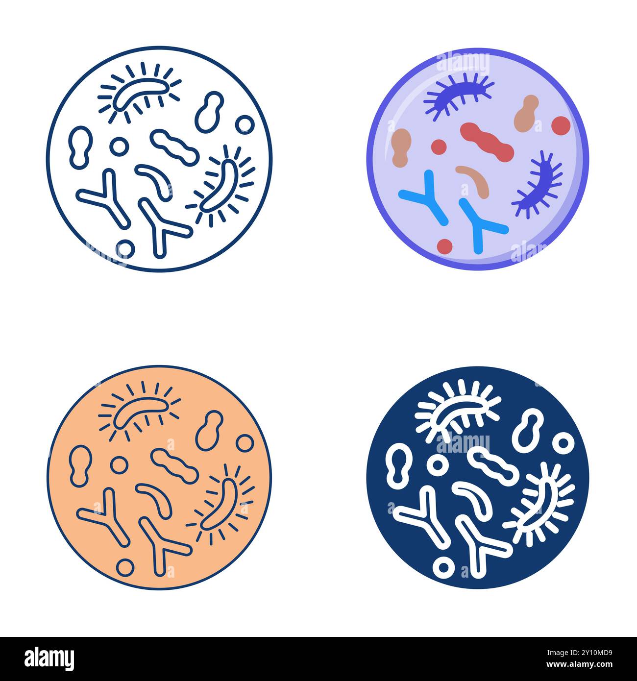 Microbiome Icon Set In Flat And Line Style Gut Microbiota Intestinal