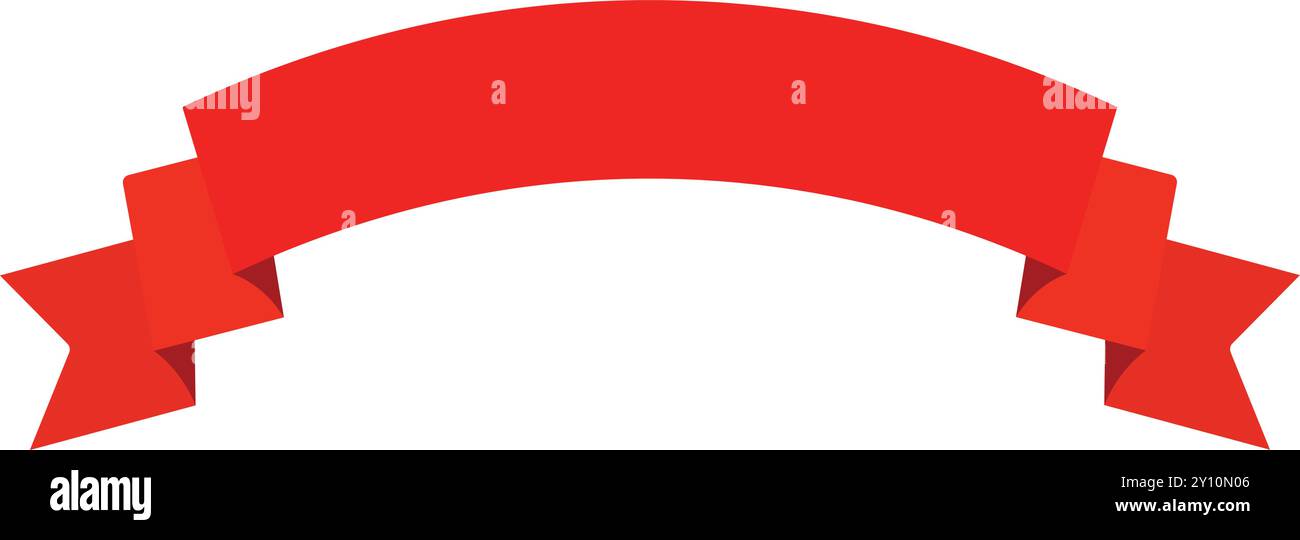 Red bow ribbon banner, Blank Curved Red Ribbon three fold, isolated ...