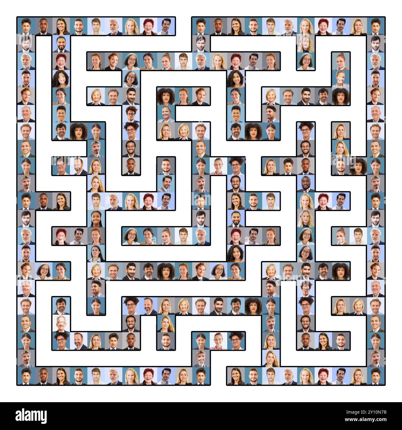 Square labyrinth collage of portraits of business people as personnel ...