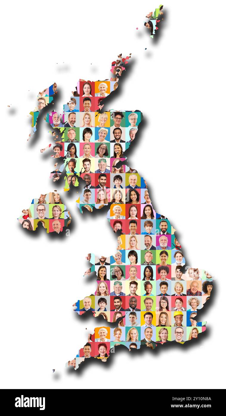 Portraits of people of many generations in front of colorful ...