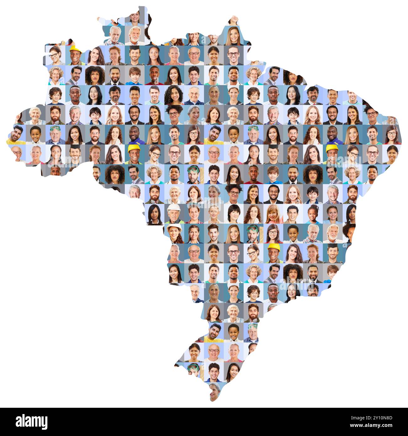 People of many generations against subtle backgrounds on map of Brazil ...
