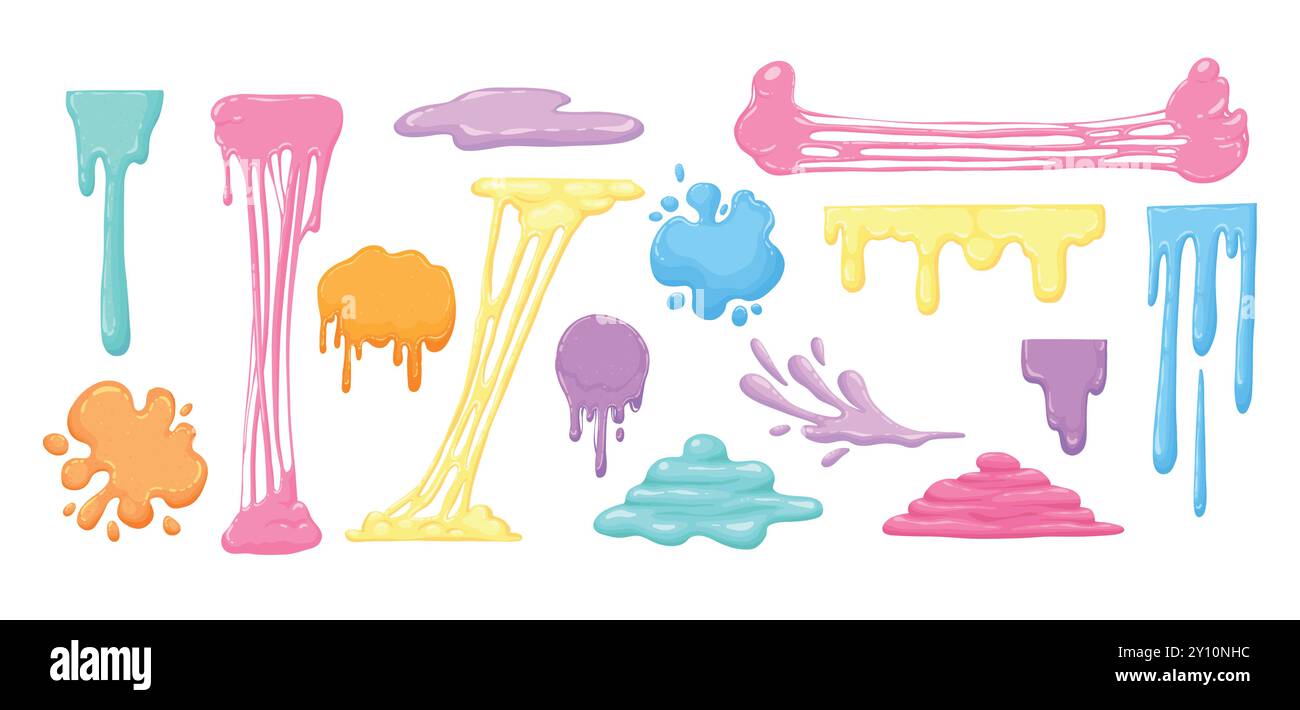 Cartoon sticky slime. Goo liquid slime splatters, mucus splashes. Jelly ...