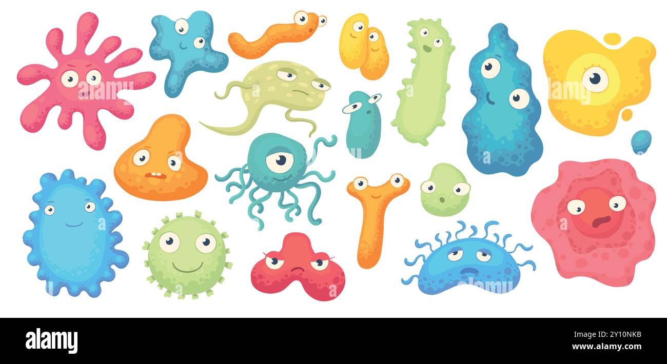 Cartoon bacteria mascot. Virus character, bacterias with funny faces ...