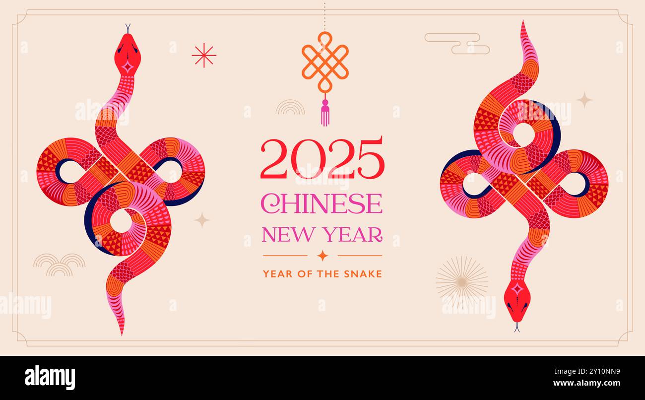 Chinese new year 2025 year of the Snake. Red Snake illustration and ...