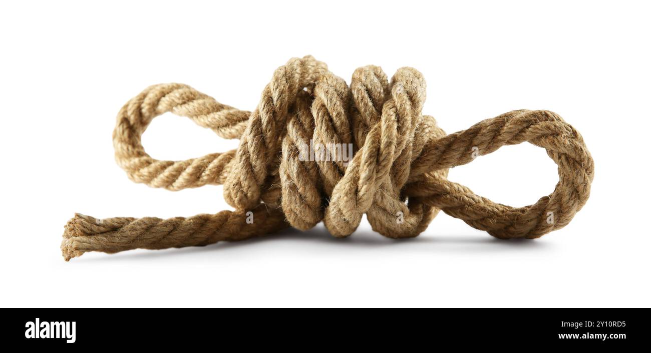 Hemp rope with loops isolated on white Stock Photo - Alamy