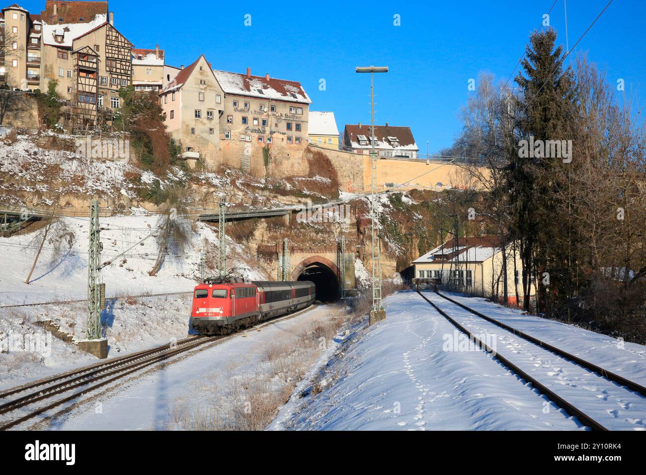 A train on the Gäubahn leaves the tunnel in Rottweil Stock Photo - Alamy