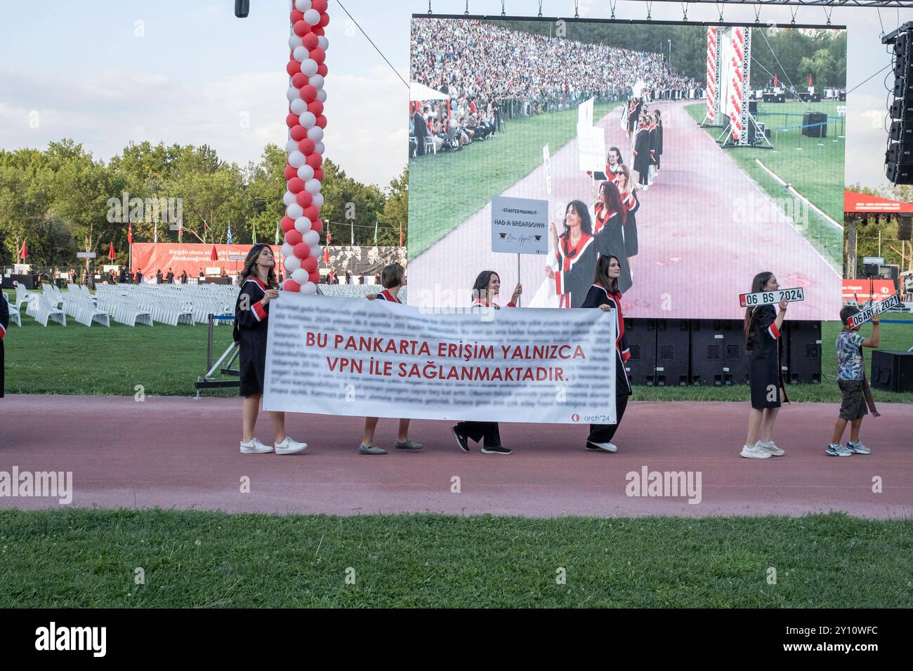 Ankara, Turkey. 3rd Sep, 2024. Students hold a banner that says ...