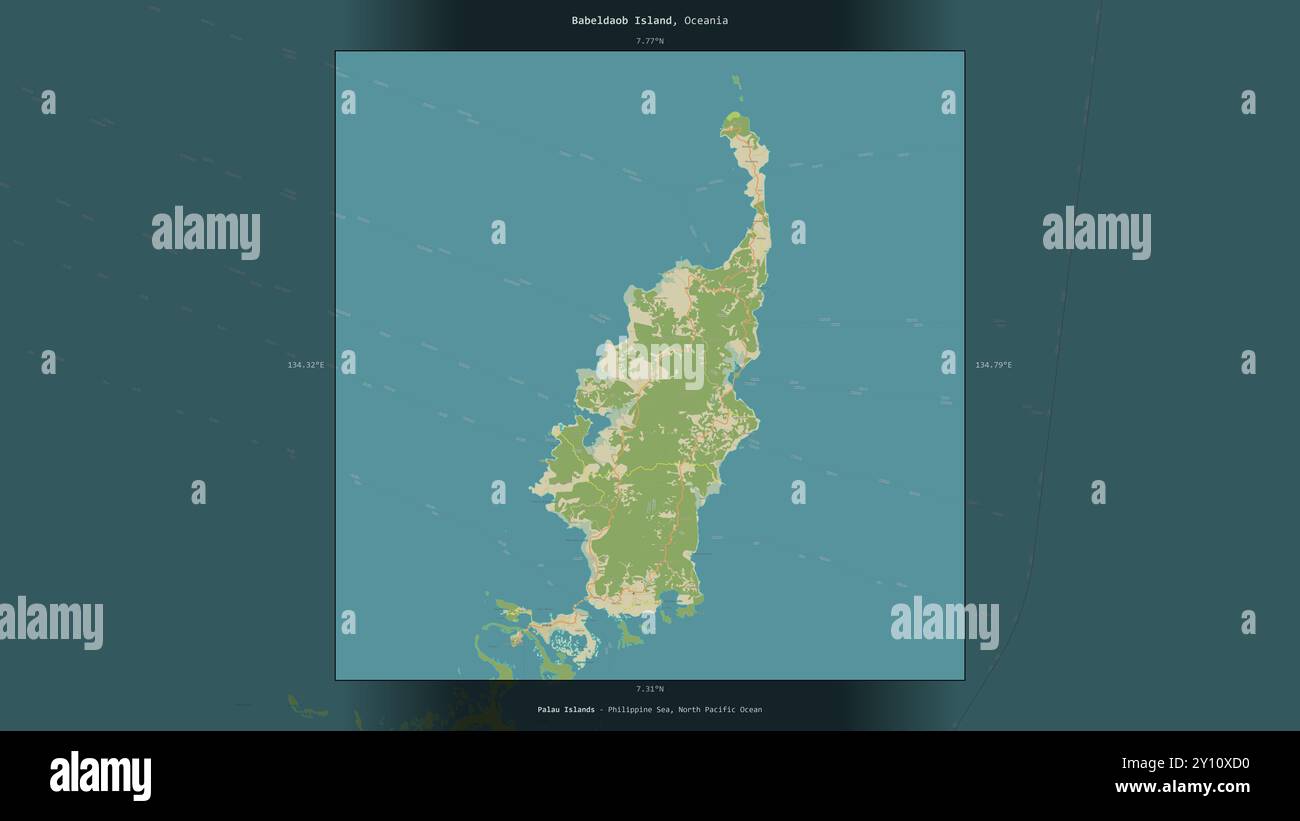 Babeldaob Island in the Philippine Sea, belonging to Palau, described and highlighted on a ...