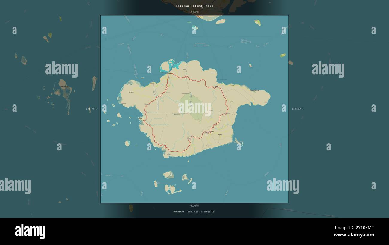 Basilan Island in the Sulu Sea, belonging to Philippines, described and highlighted on a ...