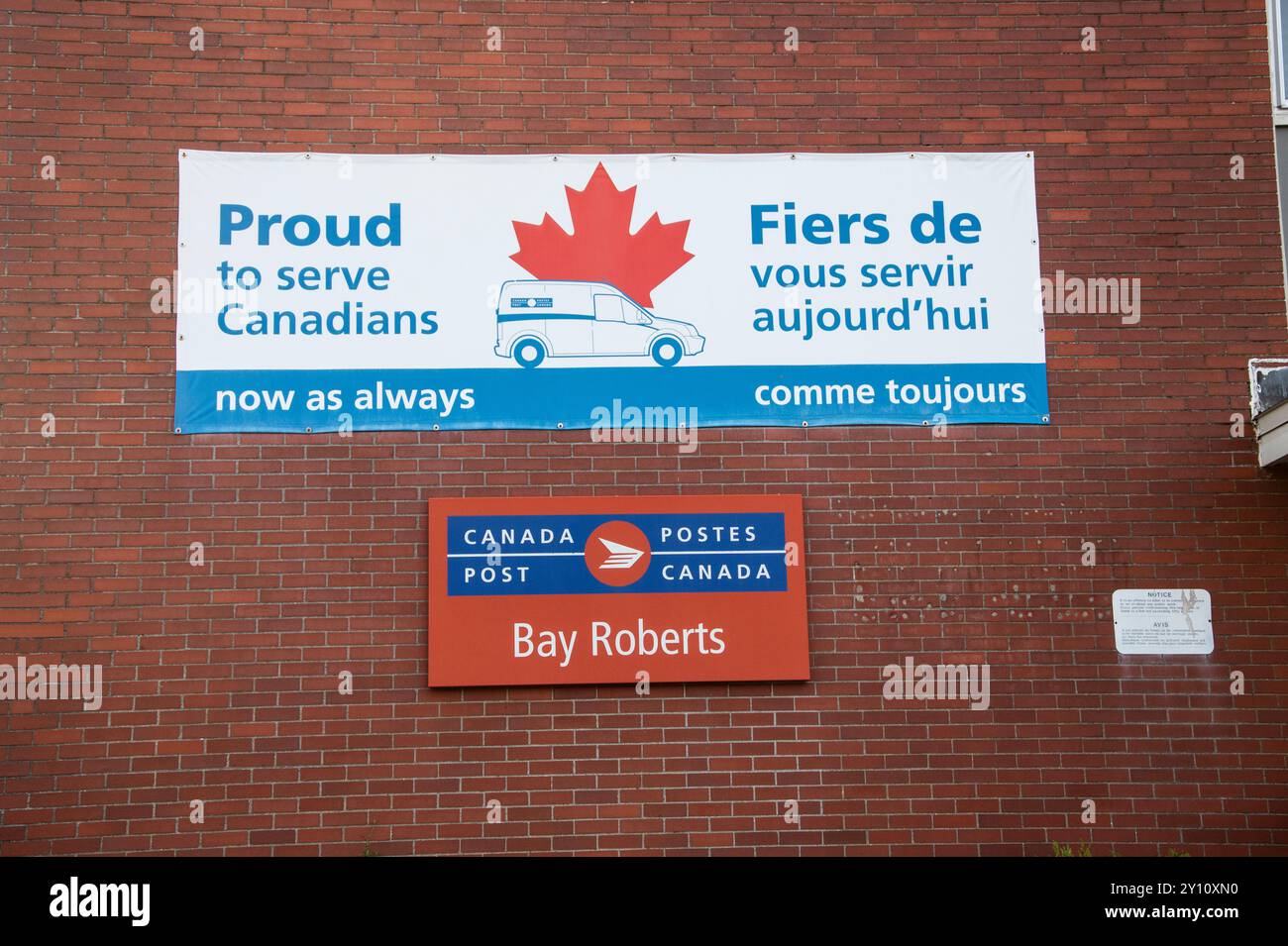 Post office sign on Central Street in Bay Roberts, Newfoundland ...