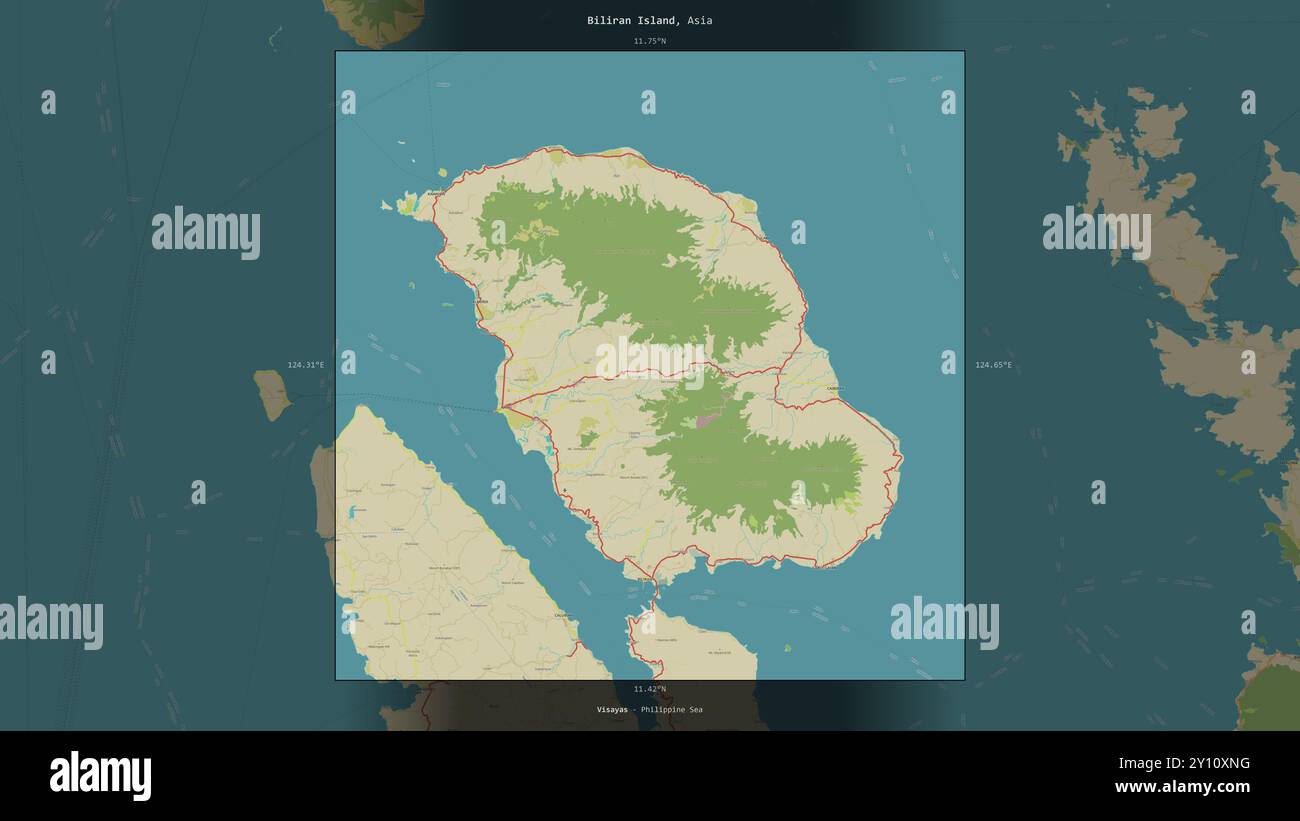 Biliran Island in the Philippine Sea, belonging to Philippines, described and highlighted on a ...