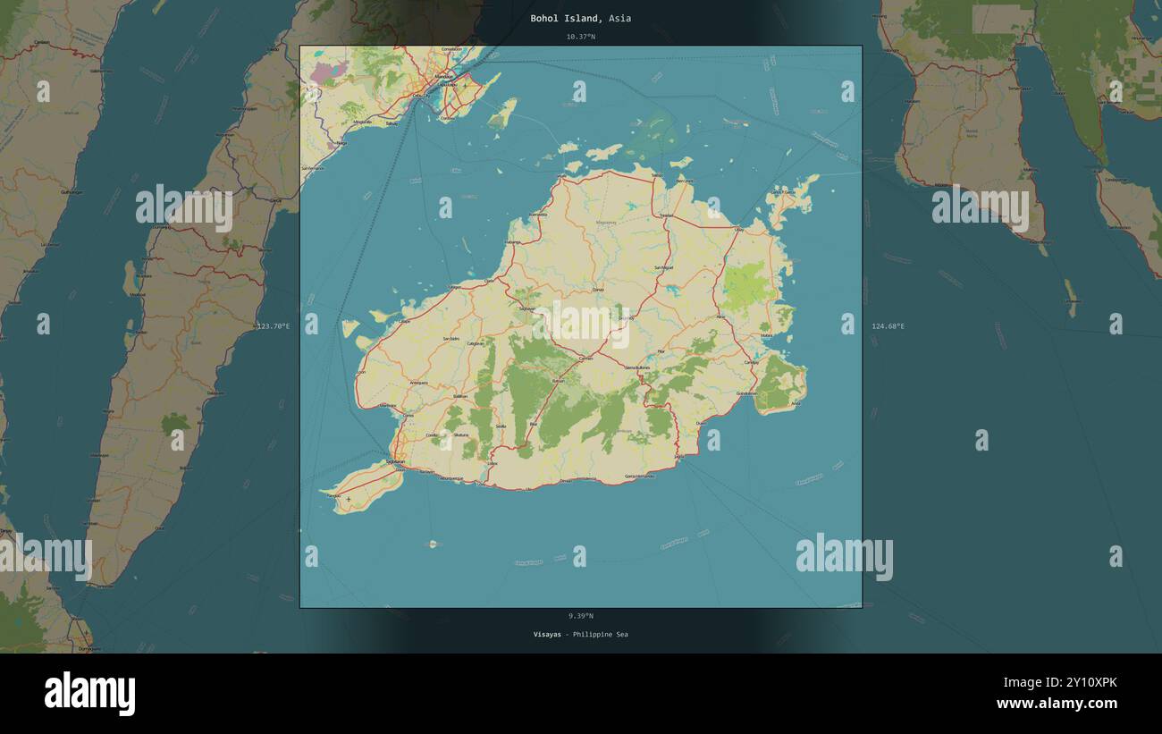 Bohol Island in the Philippine Sea, belonging to Philippines, described and highlighted on a ...