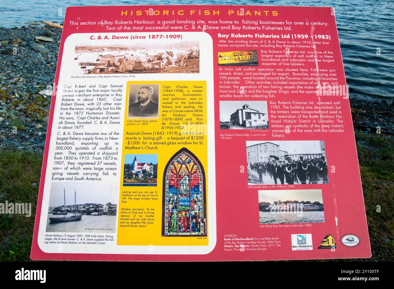 Historic fish plants sign on Water street in Bay Roberts, Newfoundland ...