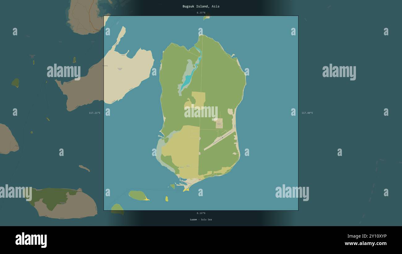 Bugsuk Island in the Sulu Sea, belonging to Philippines, described and highlighted on a ...