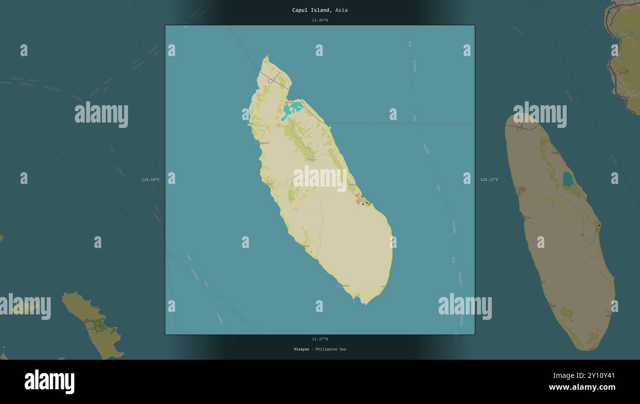 Capul Island in the Philippine Sea, belonging to Philippines, described and highlighted on a ...