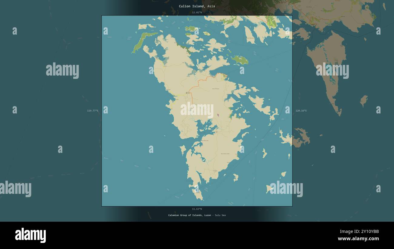 Culion Island in the Sulu Sea, belonging to Philippines, described and highlighted on a ...