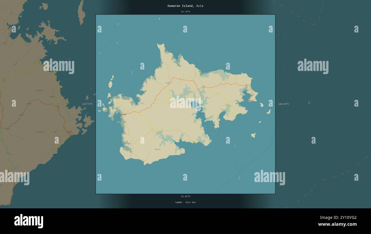Dumaran Island in the Sulu Sea, belonging to Philippines, described and highlighted on a ...