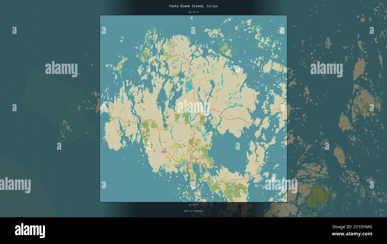 Fasta Aland Island in the Gulf of Bothnia, belonging to Finland, described and highlighted on a ...