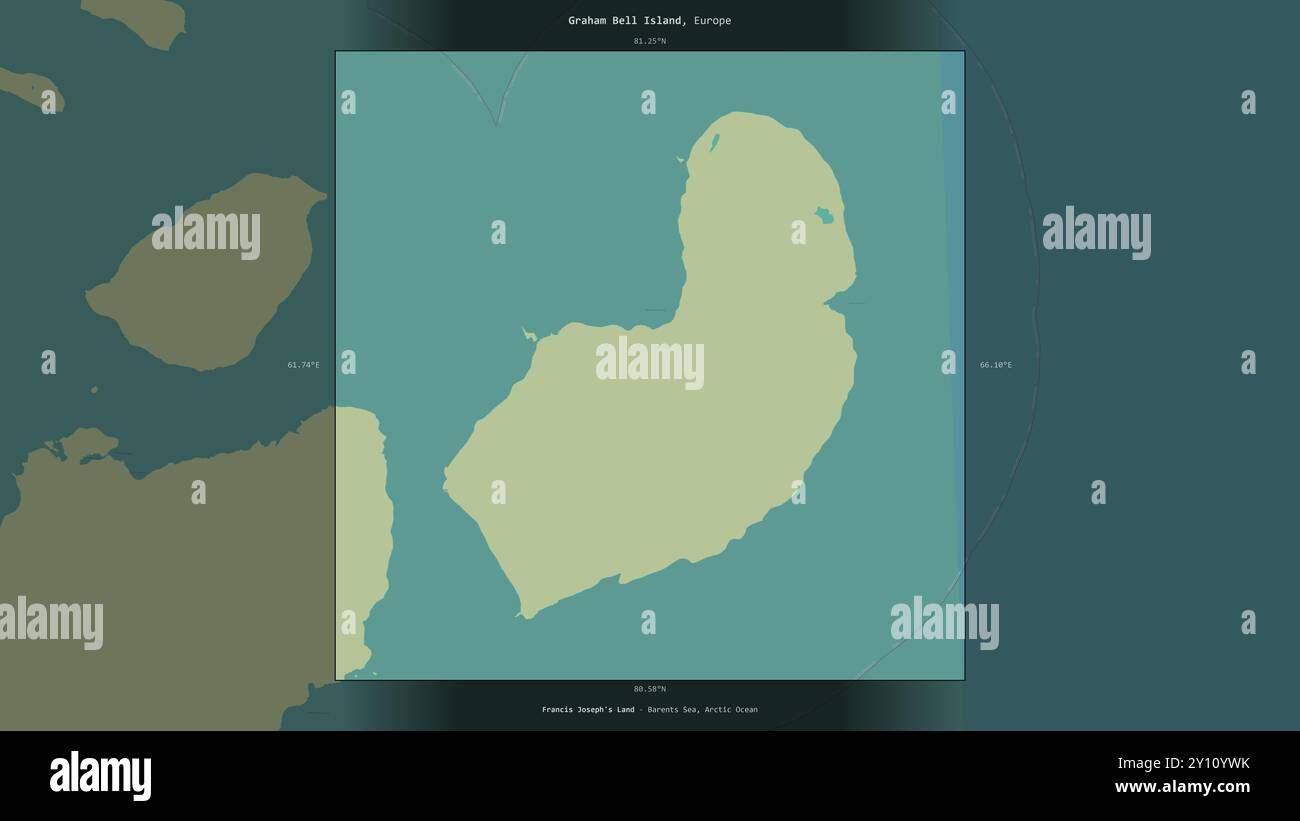 Graham Bell Island in the Barents Sea, belonging to Russia, described and highlighted on a ...