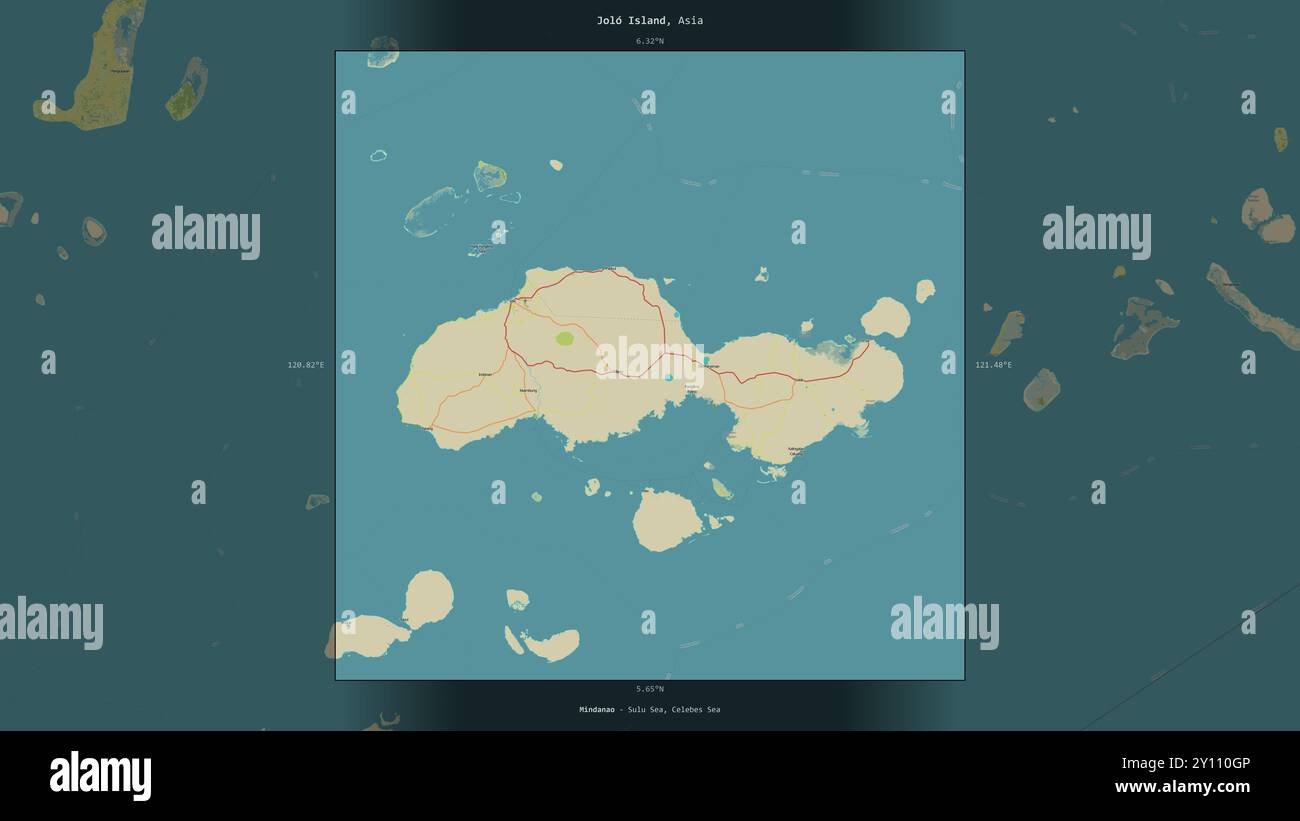 Jolo Island in the Sulu Sea, belonging to Philippines, described and highlighted on a ...