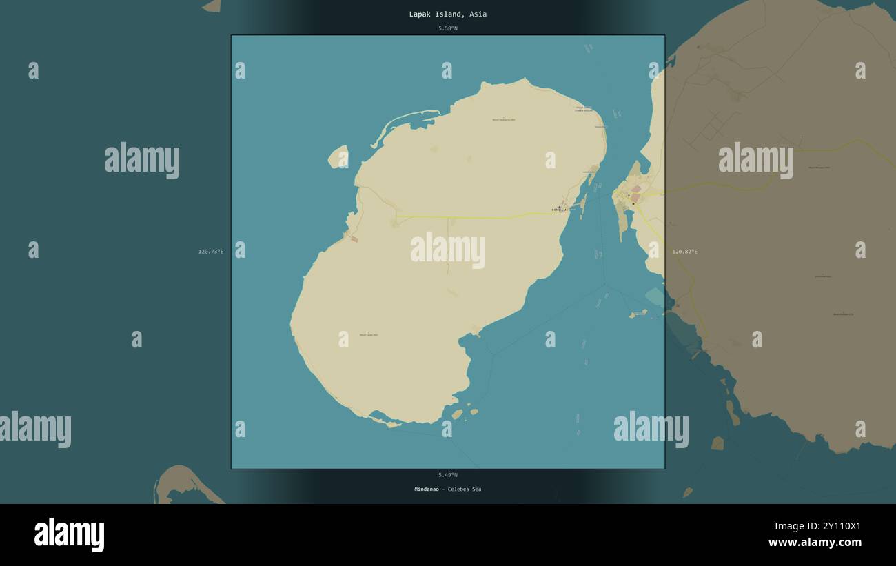 Lapak Island in the Celebes Sea, belonging to Philippines, described and highlighted on a ...