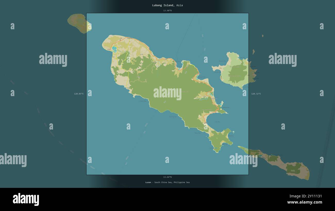 Lubang Island in the Philippine Sea, belonging to Philippines, described and highlighted on a ...