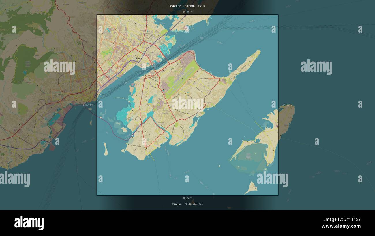 Mactan Island in the Philippine Sea, belonging to Philippines, described and highlighted on a ...