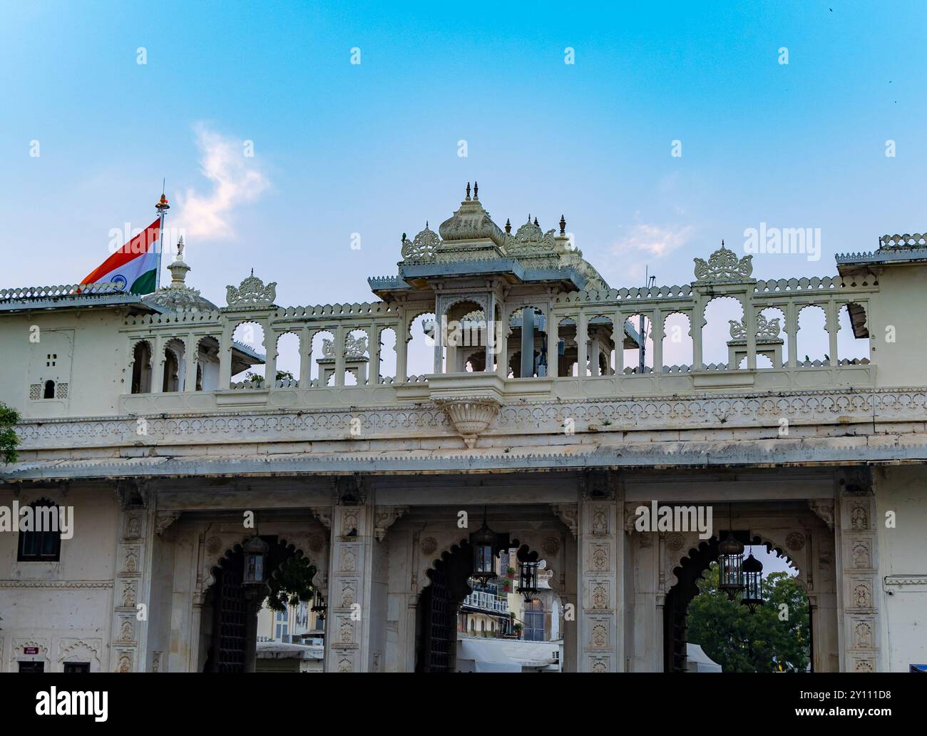 historical palace unique architecture with indian tricolor and bright ...