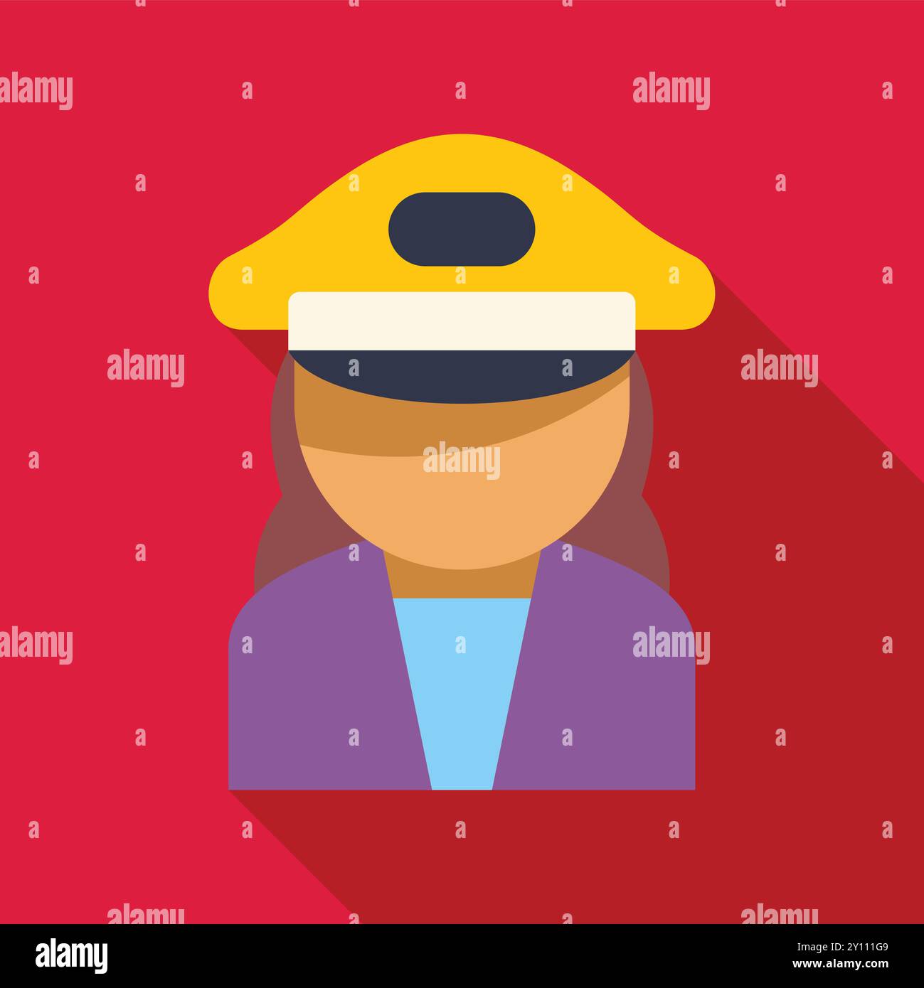 Female ship captain wearing uniform and hat flat design icon with long ...