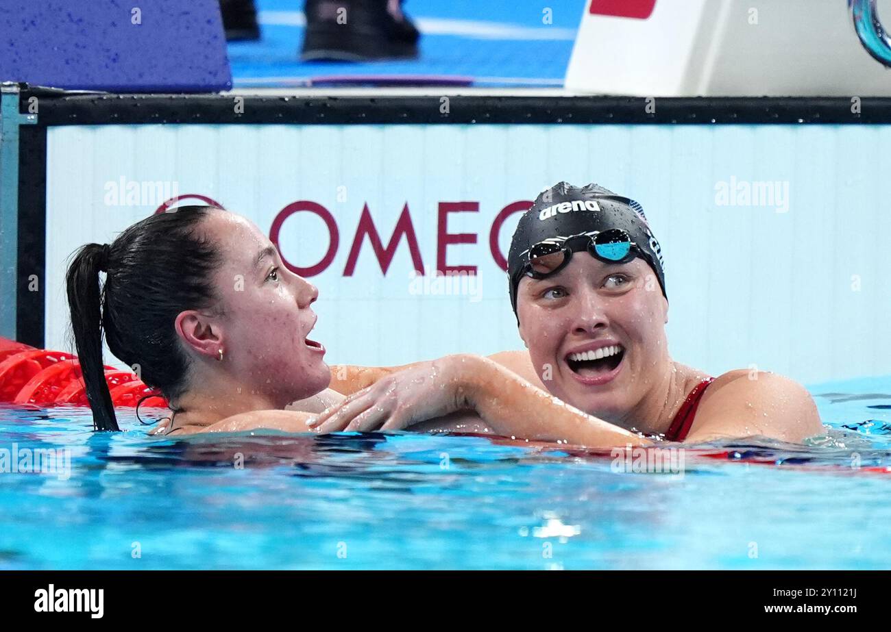USA's Jessica Long (right), and Great Britain's Alice Tai celebrate ...