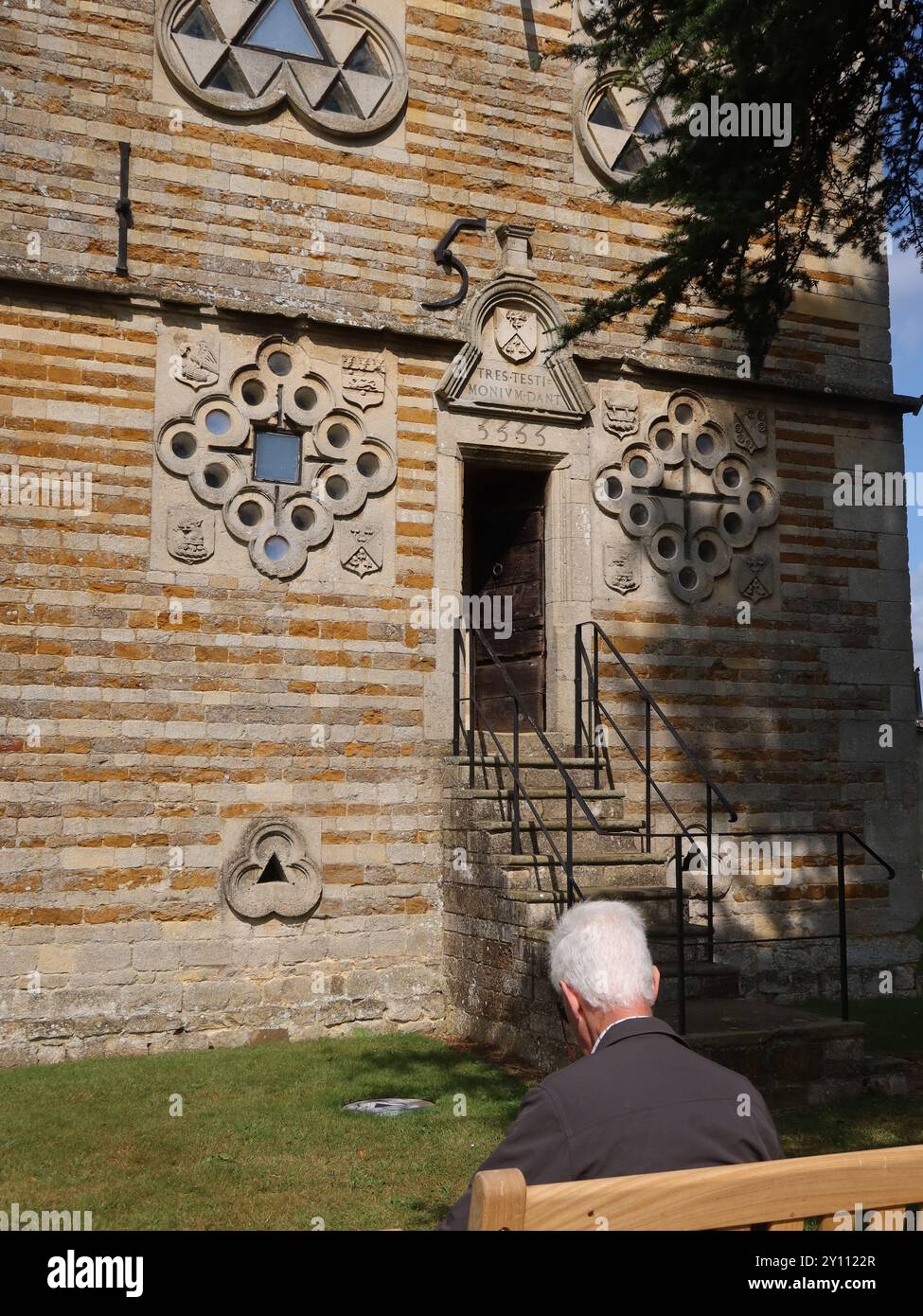 Staircase and open doorway at the entrance to Rushton Triangular Lodge ...
