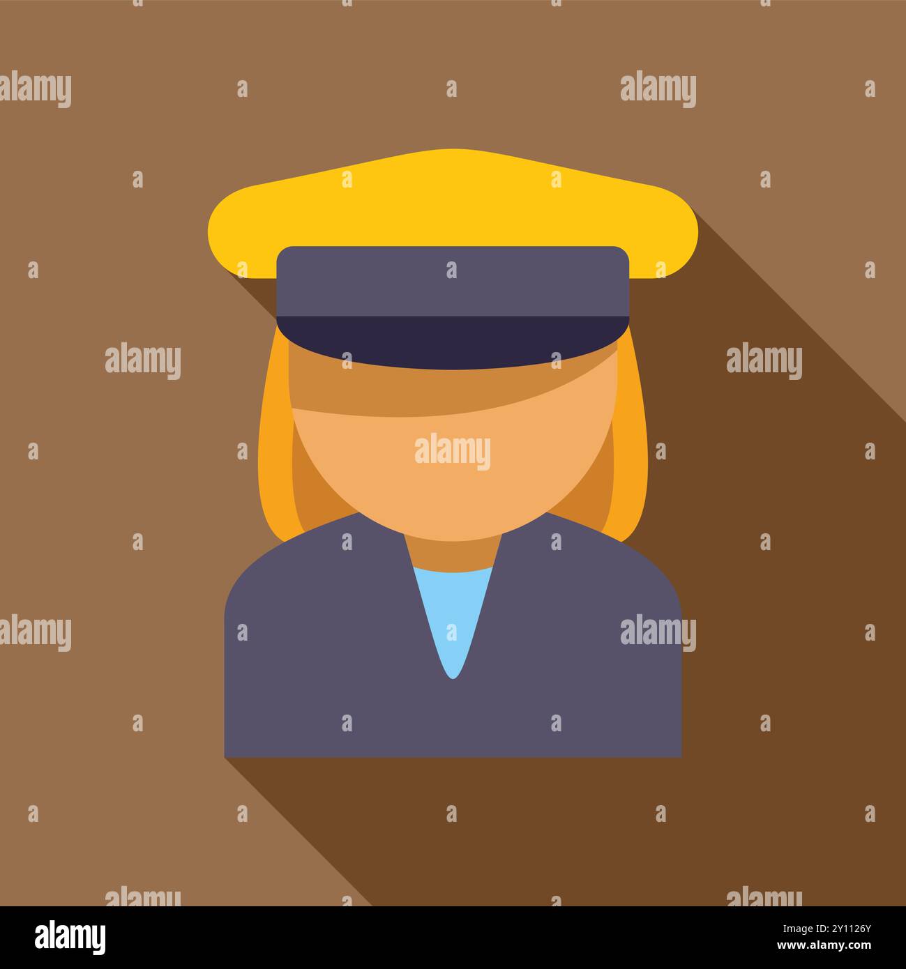 Flat style icon of a blonde female officer wearing a uniform and hat ...