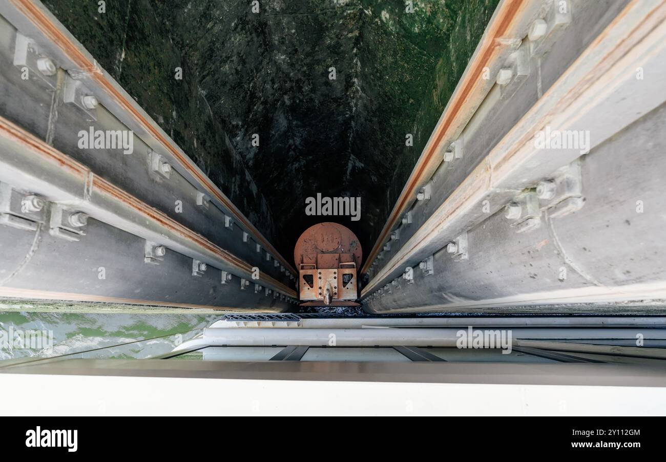 Ship Lock Chamber with Metal Gates and Concrete Walls Viewed from Above ...