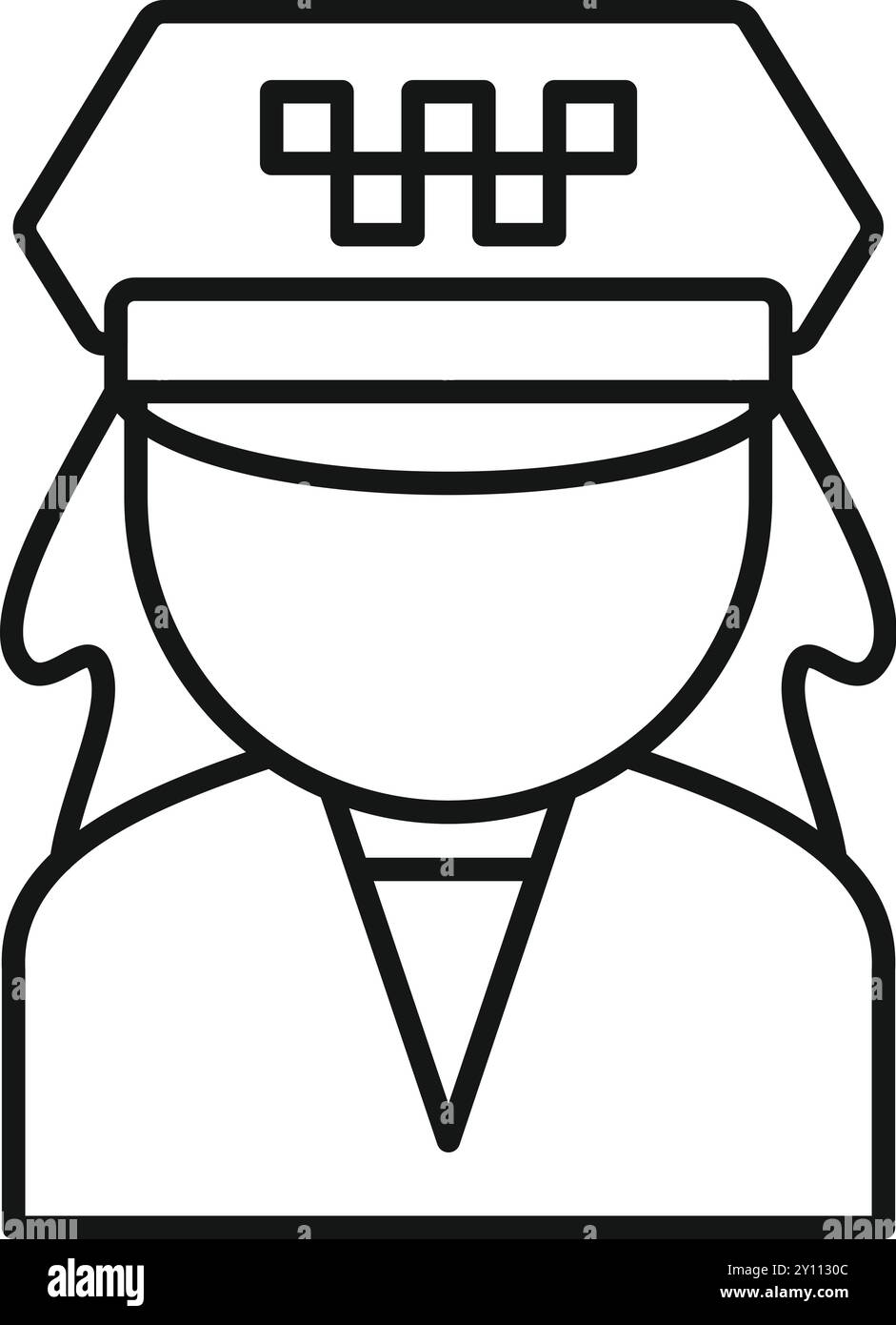 Taxi driver woman wearing uniform with checker pattern hat icon in line ...