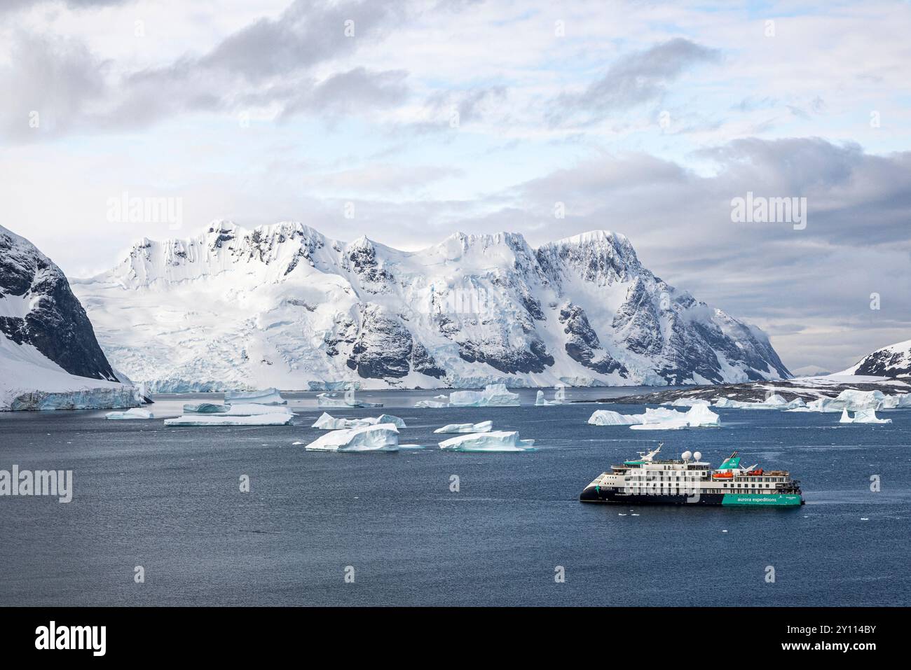 Cruise ship before entering the Lemaire Strait, Booth Island, Antarctic ...