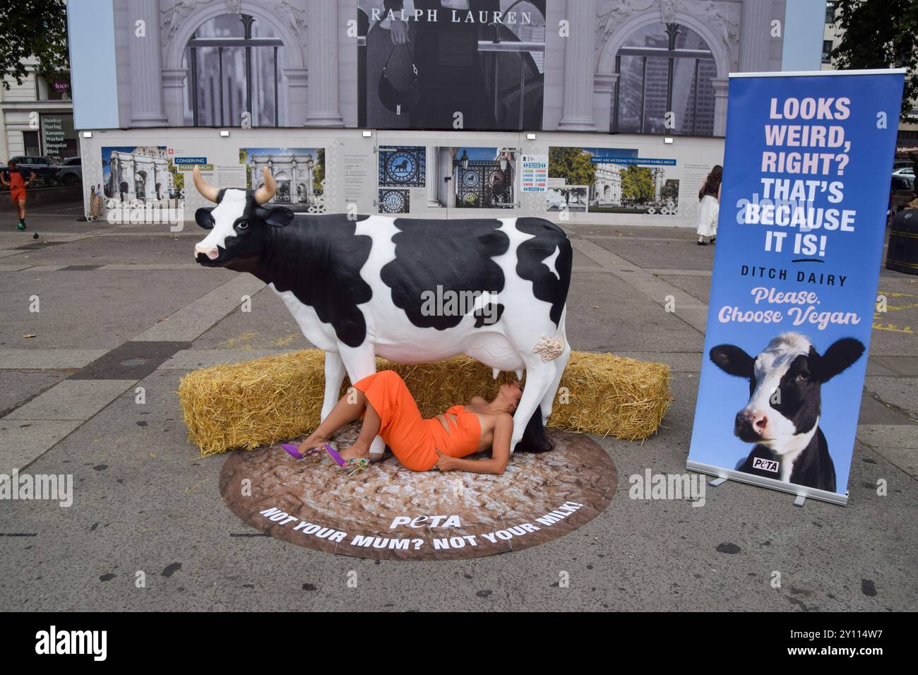 London, England, UK. 4th Sep, 2024. An elegantly-dressed PETA activist ...