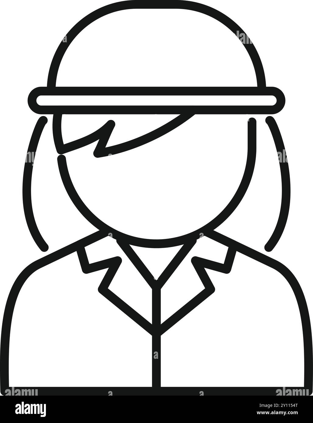 Line drawing of a female professional engineer wearing a hard hat and a ...