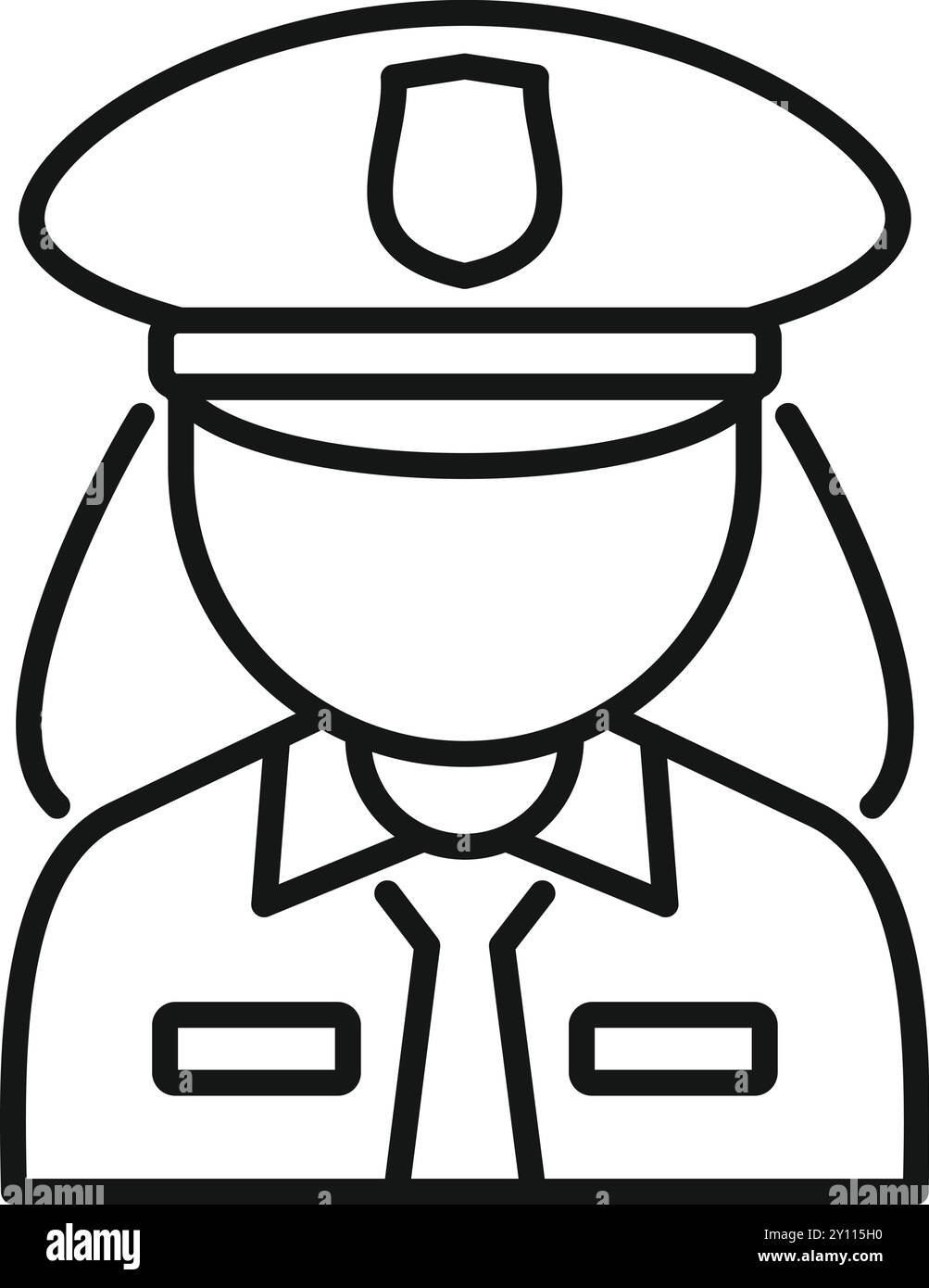 Simple line drawing of a police officer wearing a uniform with a badge ...